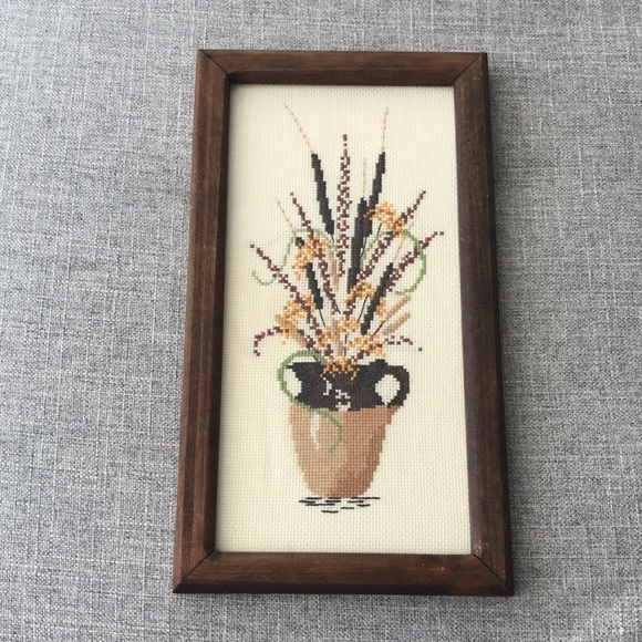 Vintage | Art | Vintage Glass Framed Needlepoint Art Farmhouse ...